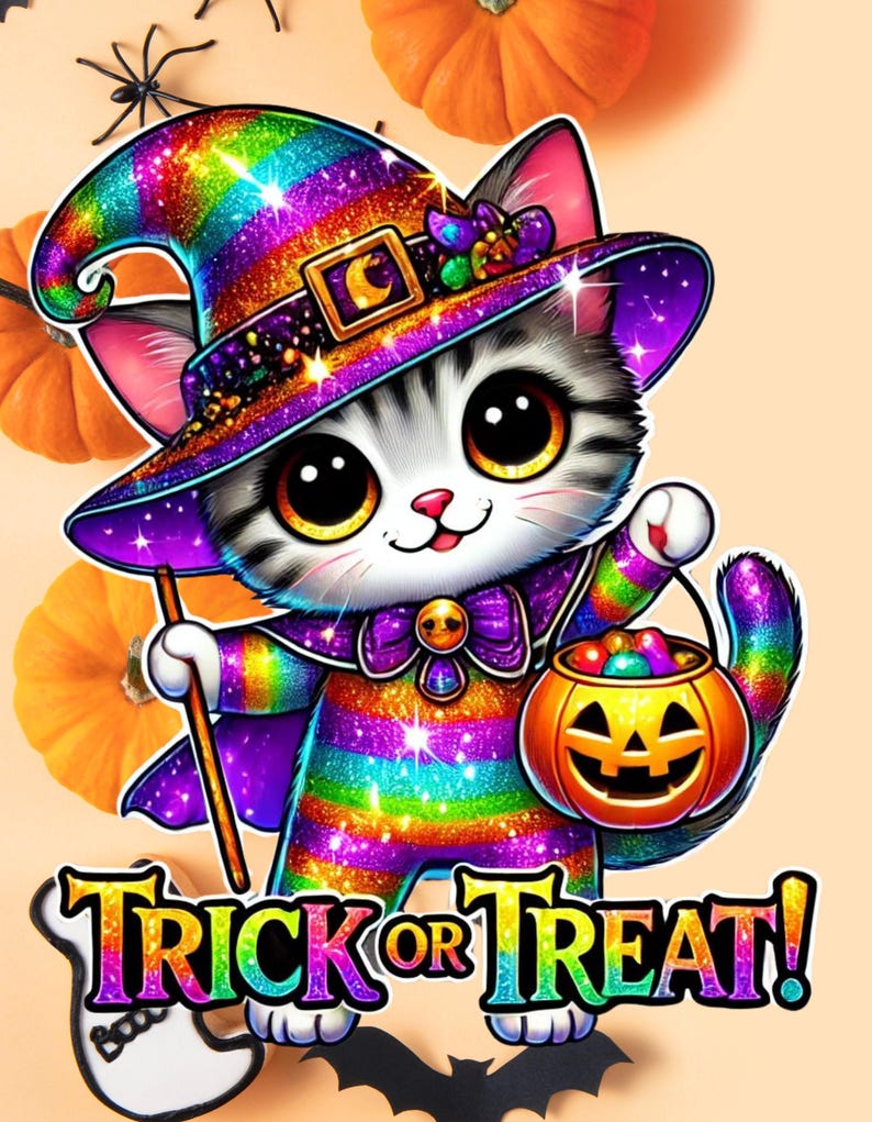 Cute Halloween Cat Clip Art - Trick or Treat Kitty PNG | Digital ...