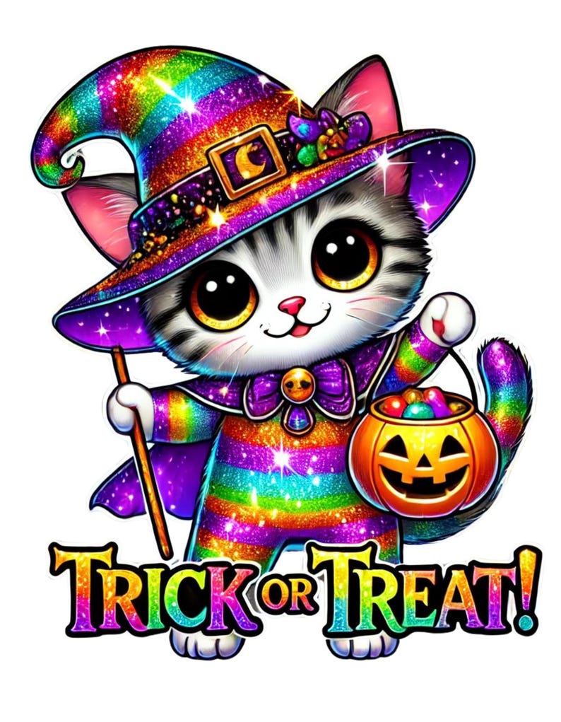 Cute Halloween Cat Clip Art - Trick or Treat Kitty PNG | Digital ...