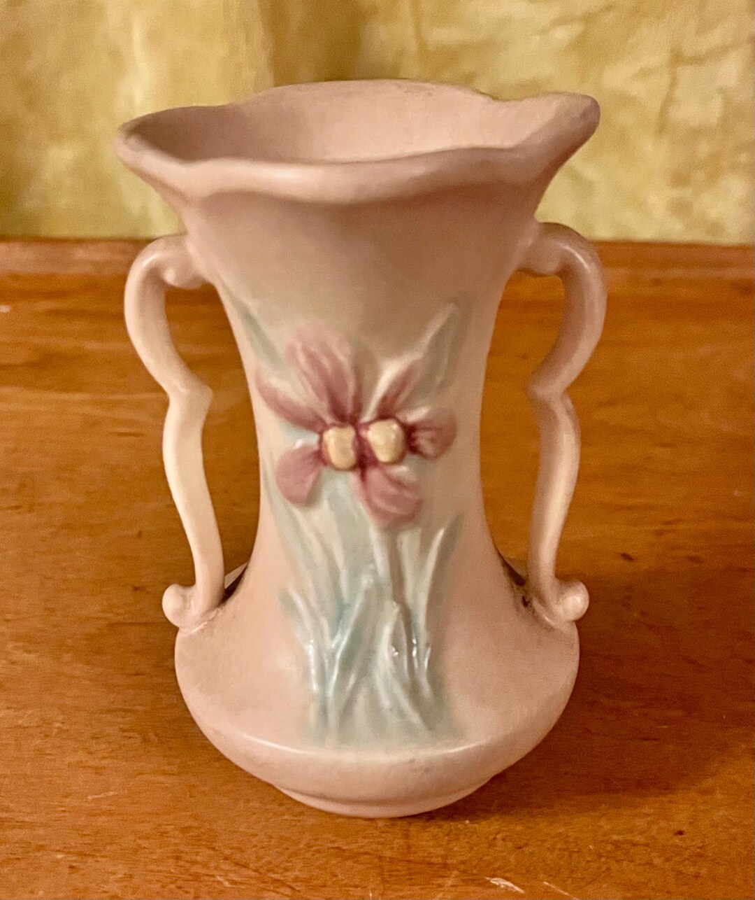 Vintage Hull Pottery Double Iris Bud Vase | 5" Tall | Muted Pastel Accent | Mid-century Floral ...