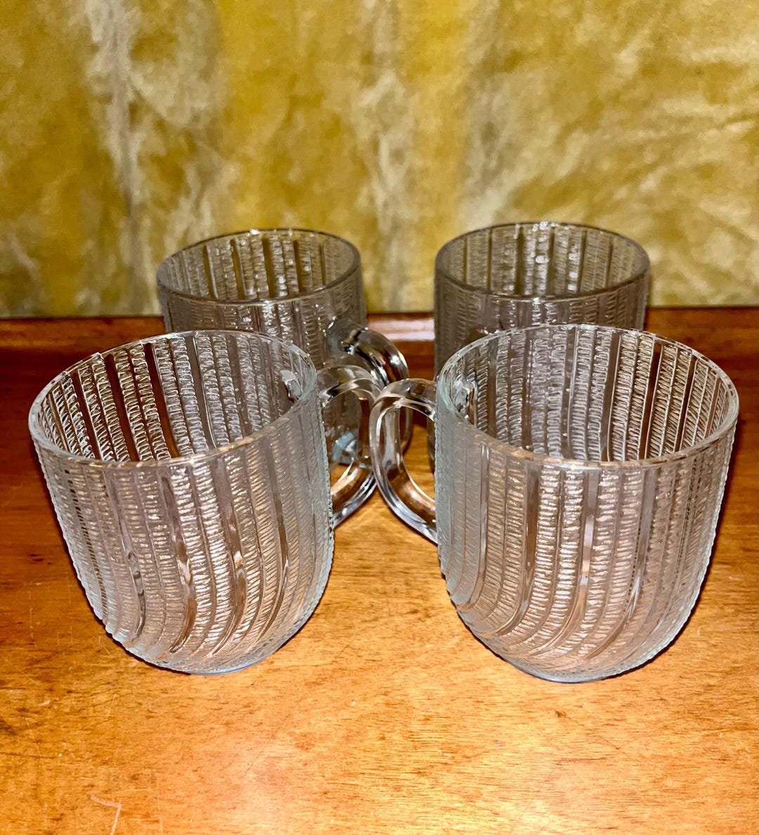 Vintage Arcoroc France Clear Glass Coffee Mugs, Ridge Texture, Pressed ...