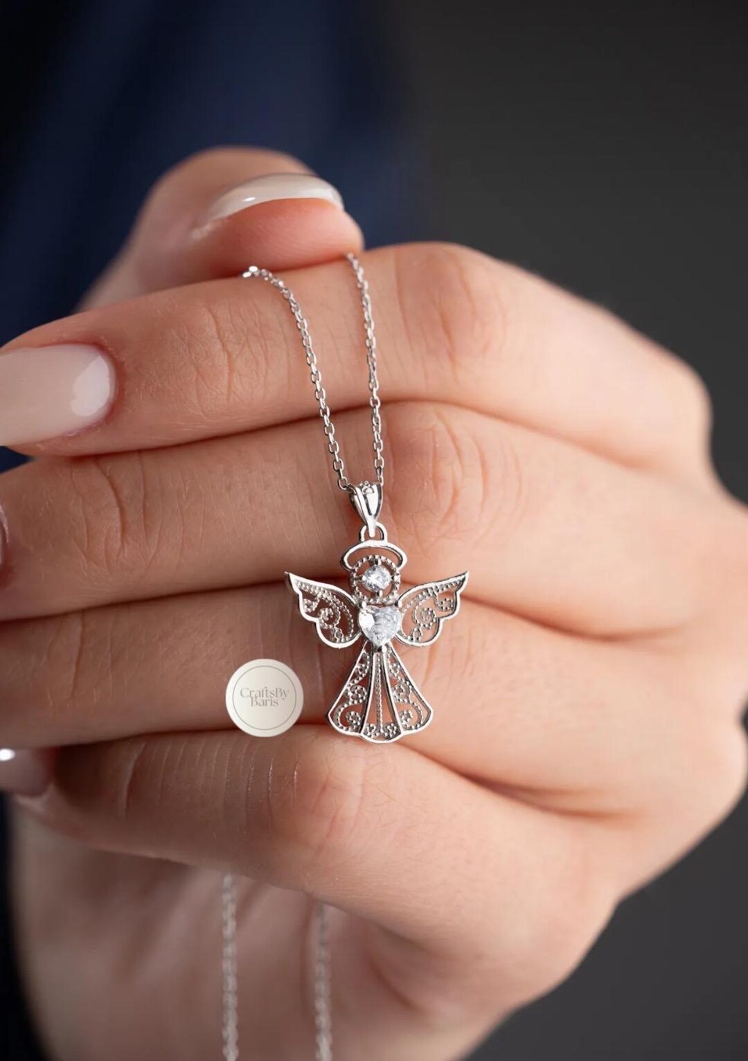 Guardian Angel Necklace, Filigree Guardian Angel Pendant, Protective ...
