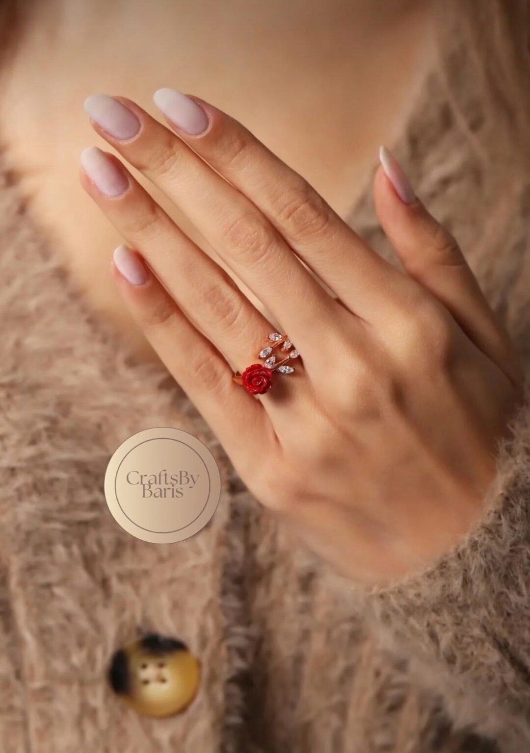 Red Rose Ring-14k Gold Plated Rose Ring, Flower Ring,adjustable Zircon ...