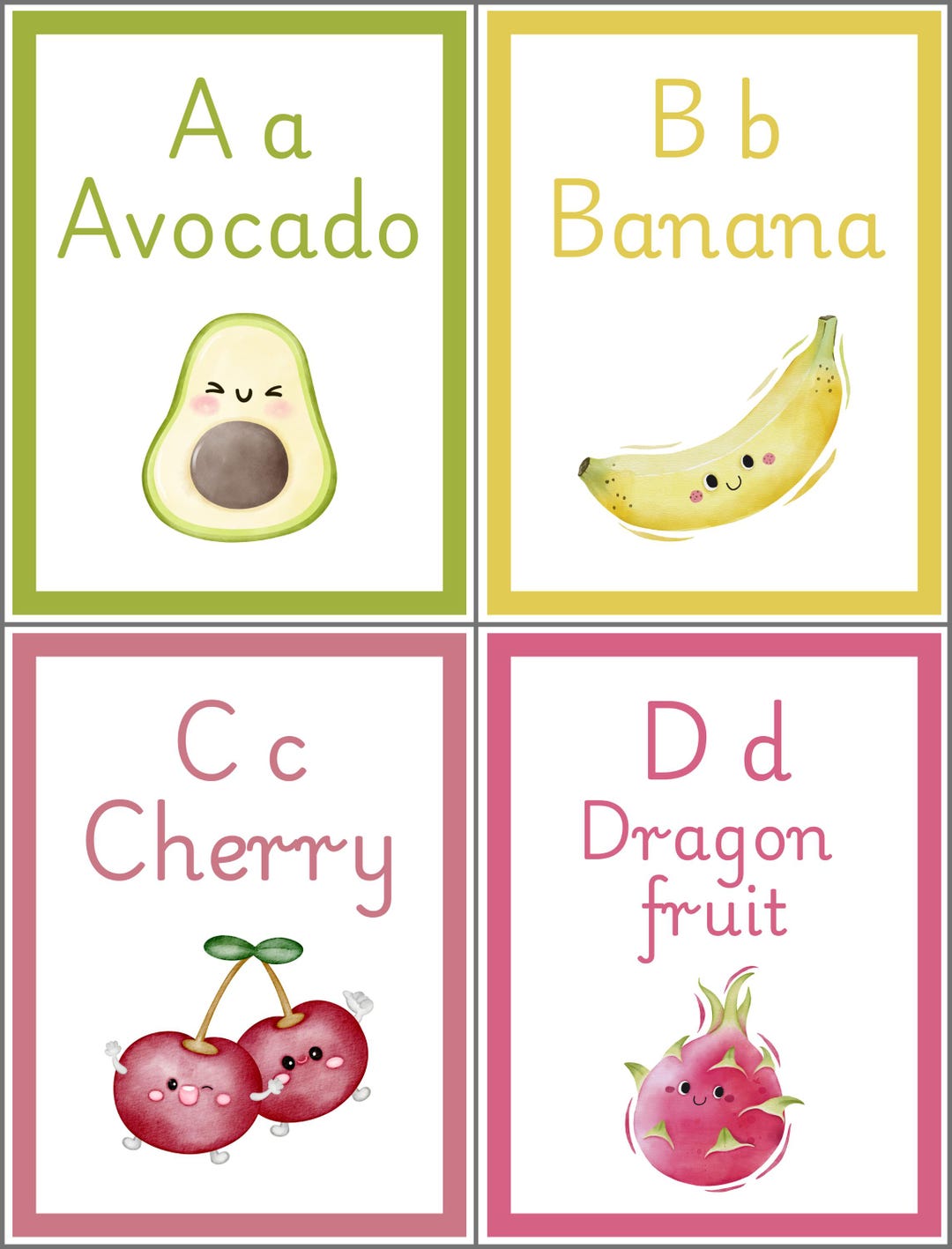 26 Alphabet Food A to Z Flashcards for Kids, Educational Learning Set ...