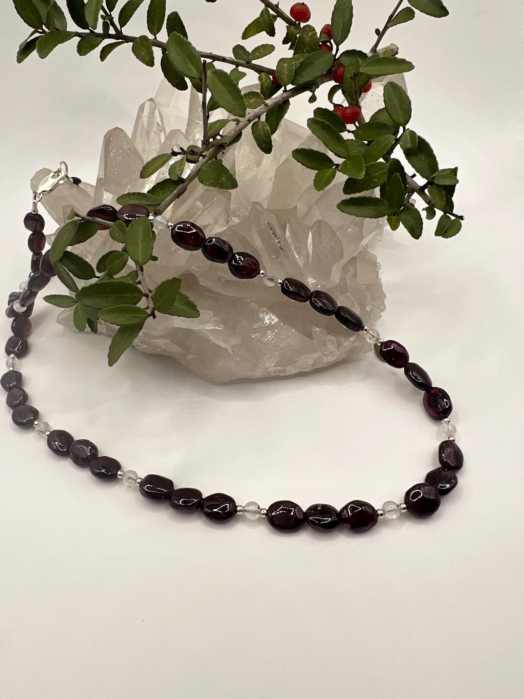 Garnet and Moonstone Necklace, Garnet January's Birthstone - Etsy