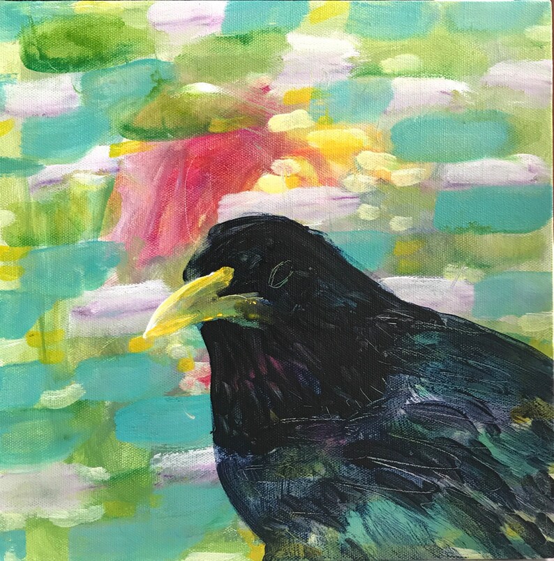Crow Painting, Abstract Raven Painting, Whimsical Raven, Original ...