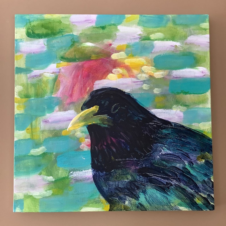 Crow Painting, Abstract Raven Painting, Whimsical Raven, Original ...
