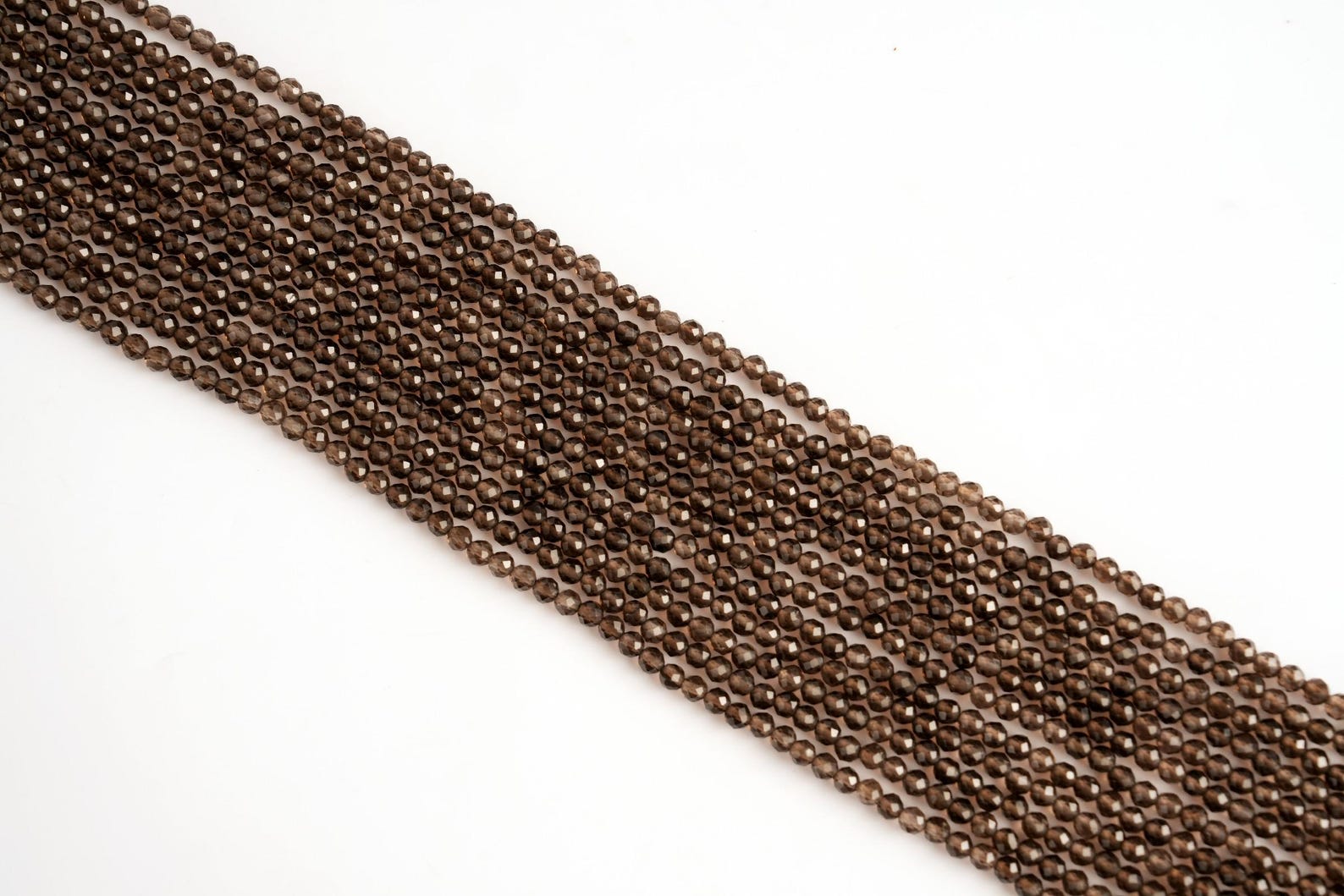 Natural Smoky Quartz Gemstone Round Micro Faceted Beads String 15.5 ...
