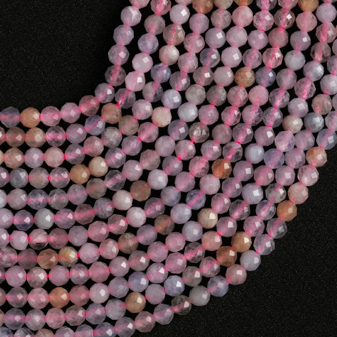 Natural Morganite Gemstone Round Micro Faceted Beads String 15.5 Inches ...