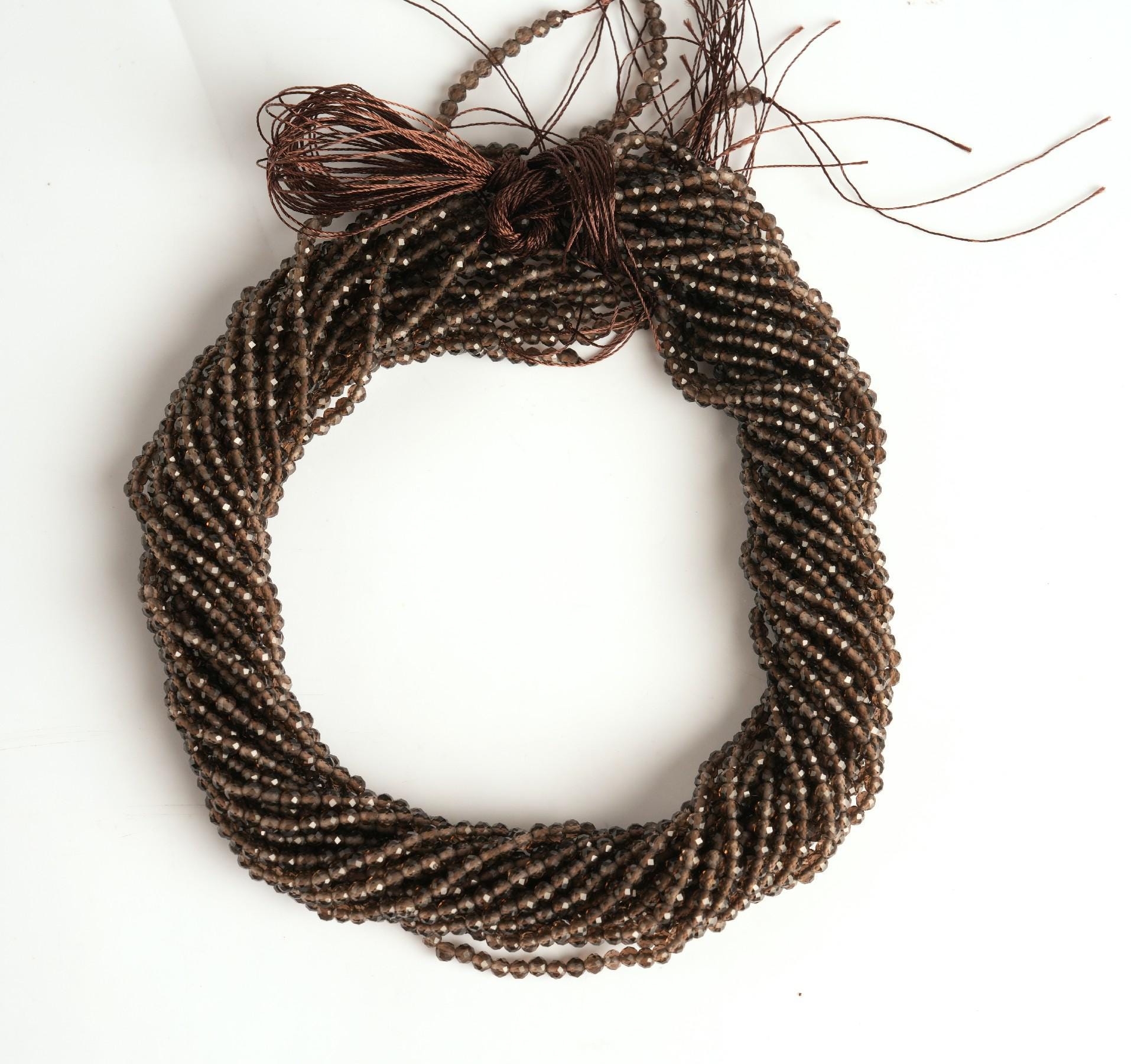 Natural Smoky Quartz Gemstone Round Micro Faceted Beads String 15.5 ...