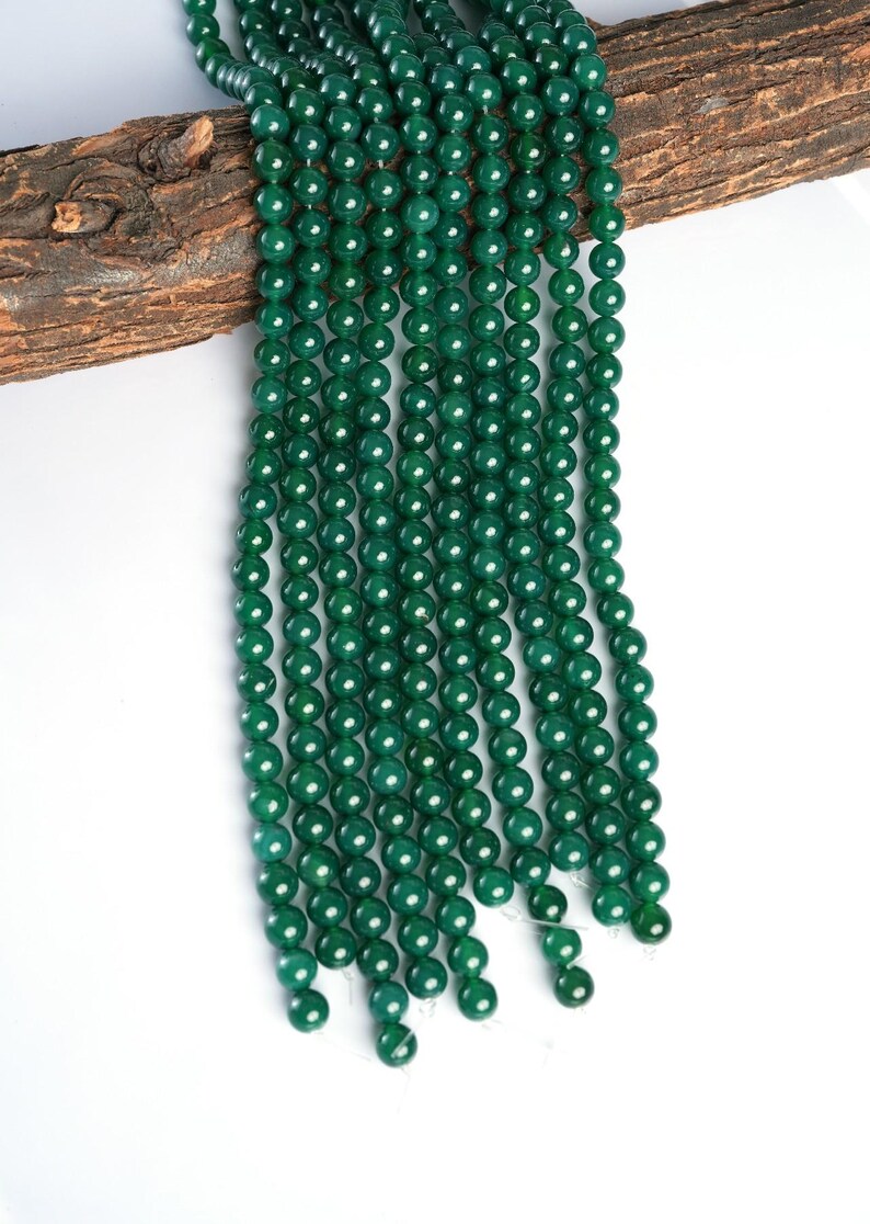 Natural Green Agate Gemstone Round Smooth Beads String 15.5 Inches Long ...