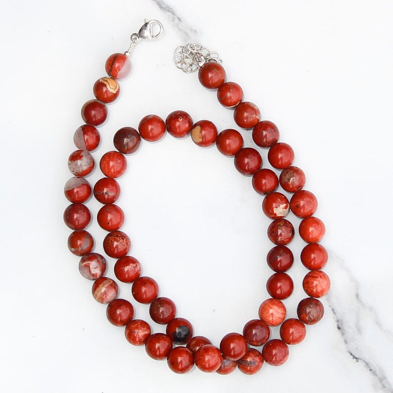 Genuine Red Jasper Beads Necklace / Handcrafted Adjustable Mala ...