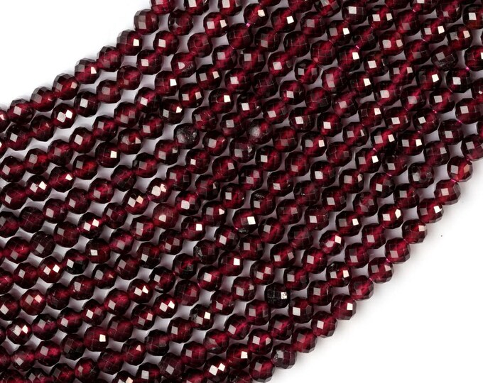 Natural Red Garnet Gemstone Round Micro Faceted Beads String 15.5 ...