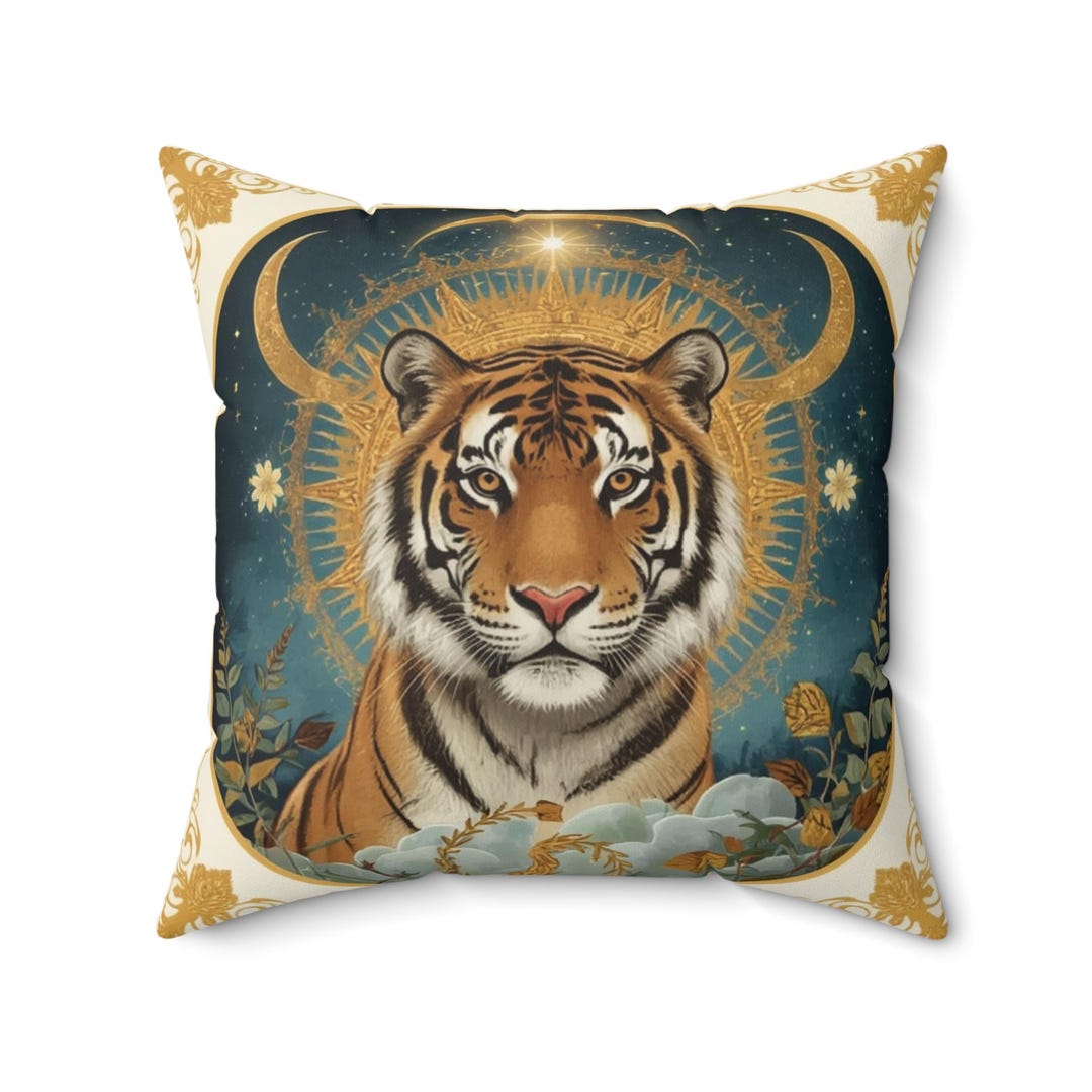 Radiant Tiger Guardian With Celestial Halo Decorative Pillow - Gift for ...