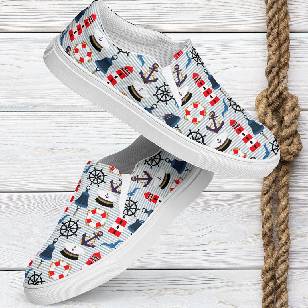 Coastal Chic Canvas Slip on Shoes - Nautical Inspired Sneaker for Her ...