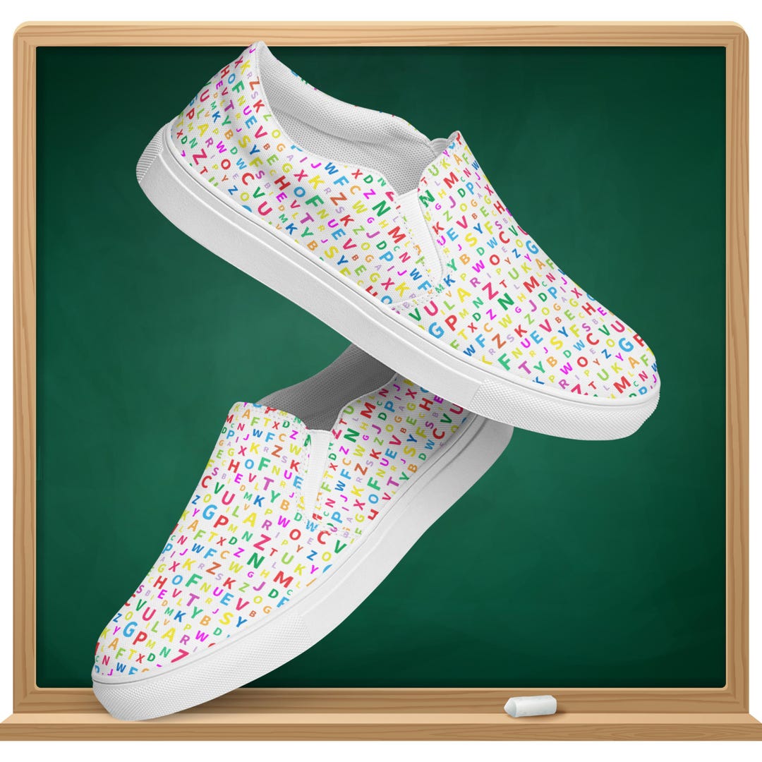 Colorful Alphabet Slip on Shoes | Playful ABC Pattern Canvas Sneakers ...