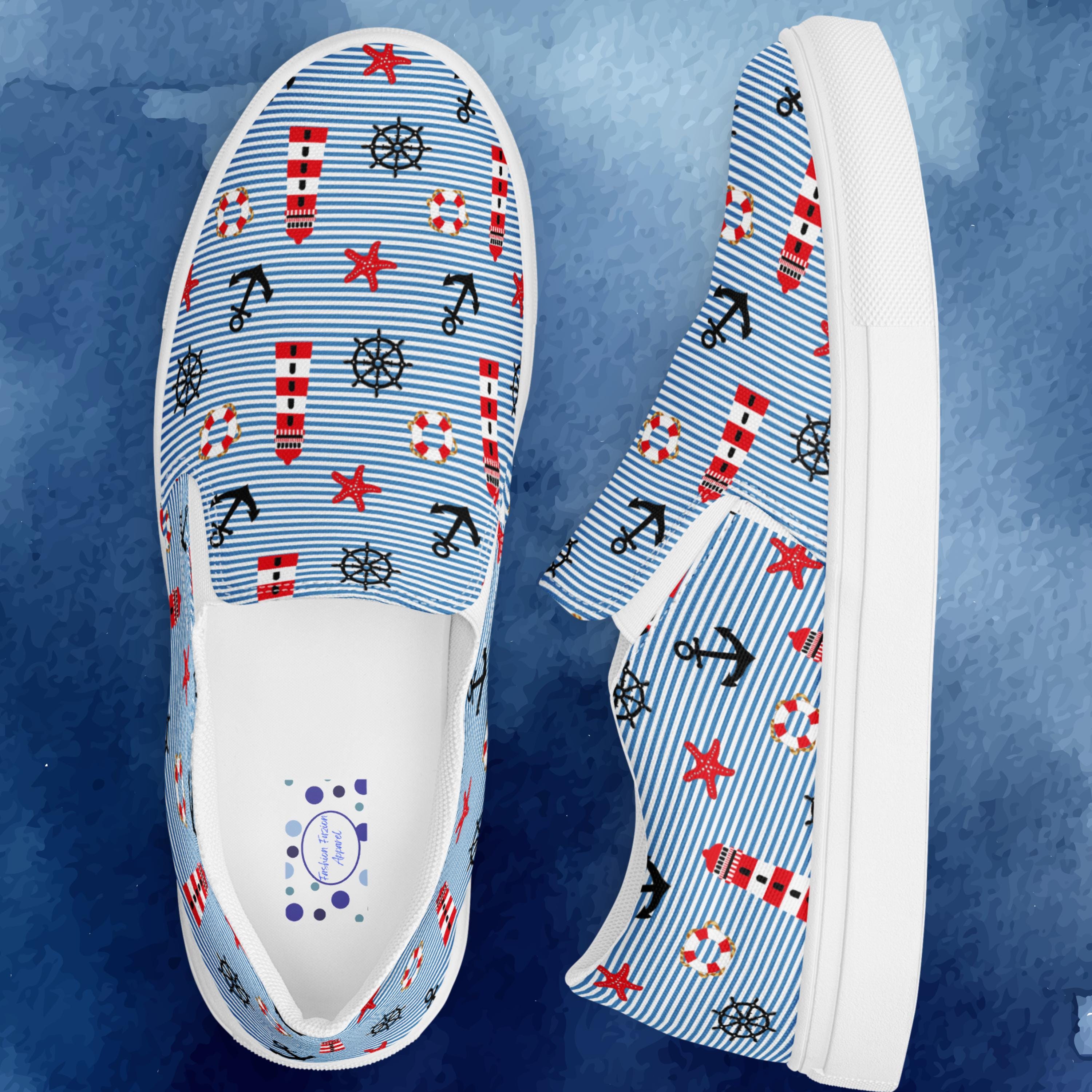 Maritime Slip on Canvas Shoe Nautical Print Theme Womens Sneakers for ...