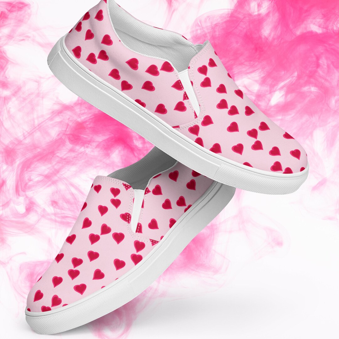 Heart Valentines Day Slip on Shoes Womens Heart Print Canvas Shoes ...