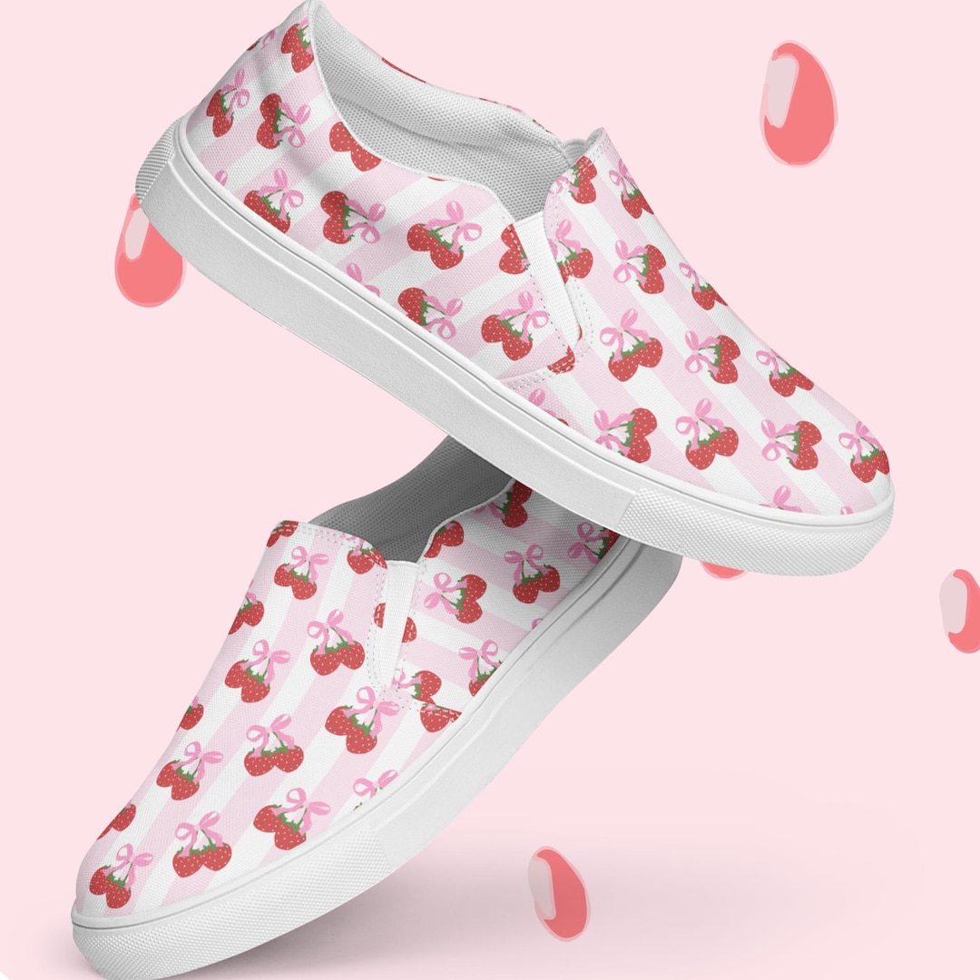 Cute Strawberry Shoes for Women - Strawberries and Bows Canvas Slip Ons - Shoes for Women -pink ...