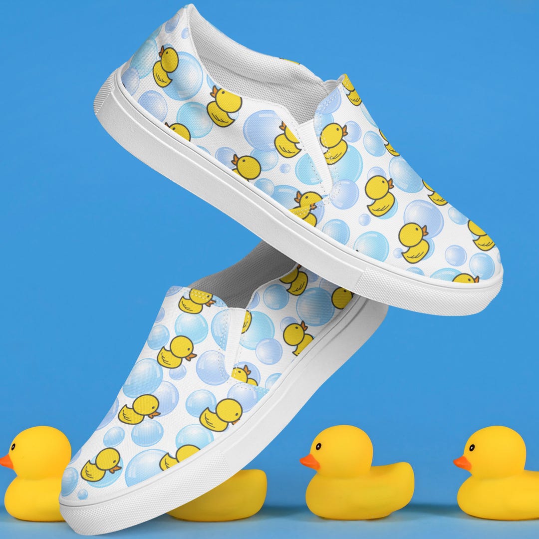 Rubber Duck Slip on Shoes for Women, Bubble Canvas Flats, Playful ...