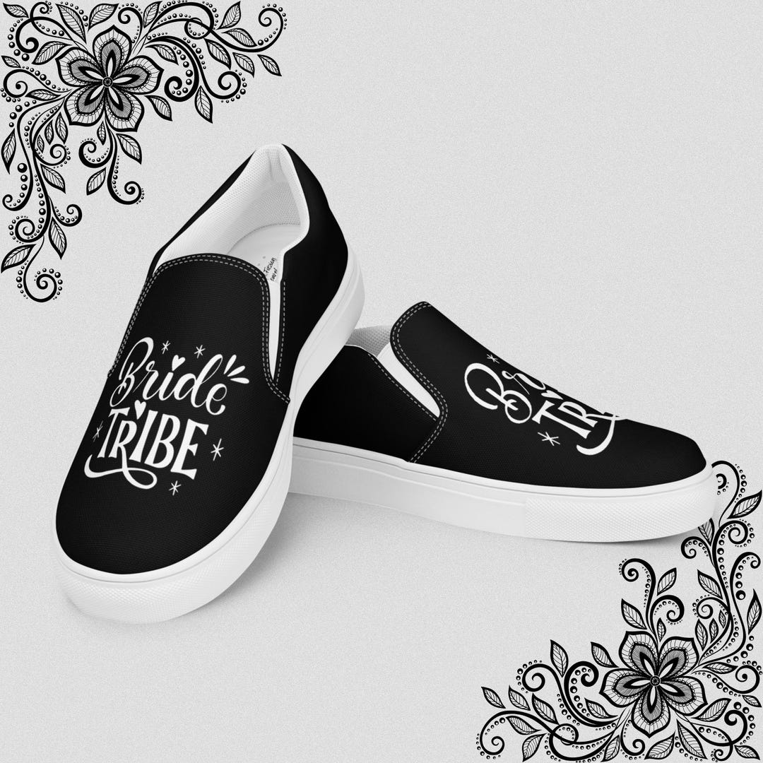 Bride Tribe Slip on Shoes – Black Canvas Sneakers for Bachelorette and ...