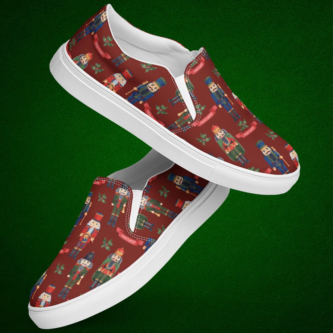 Nutcracker Slip on Shoes for Women, Red Christmas Footwear, Festive ...