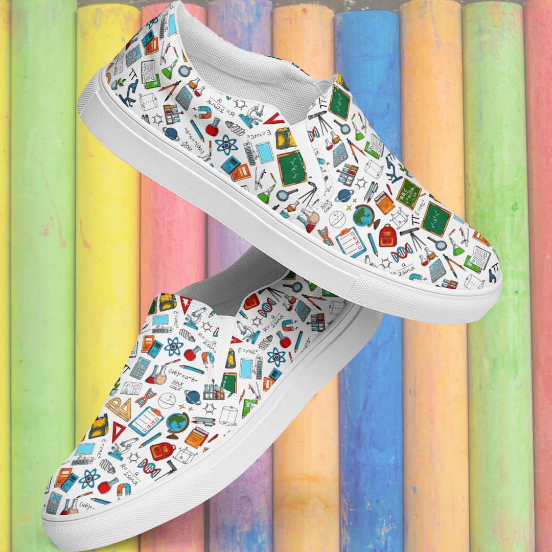 School Themed Canvas Slip on Shoes for Women, Educational Print ...