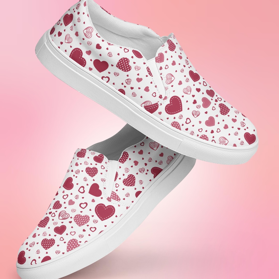 Red Valentine Heart Canvas Shoes - Valentines Day Shoes for Women - Red ...