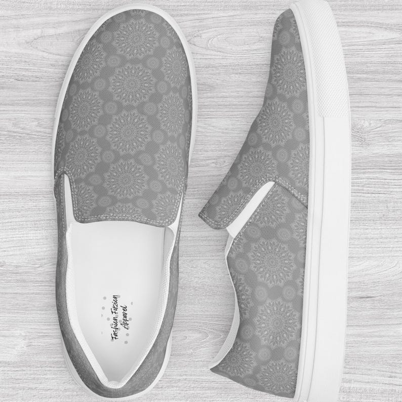 Boho Mandala Shoes | Women Grey Slip on Flats | Ethereal Canvas ...