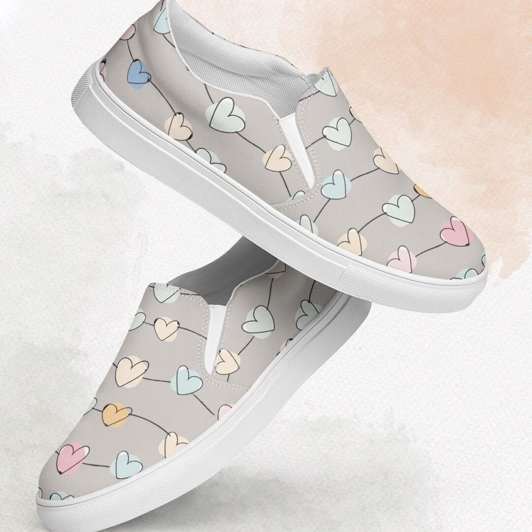 Love Line up Heart Print Slip on Shoes for Women, Cute Canvas Sneakers ...