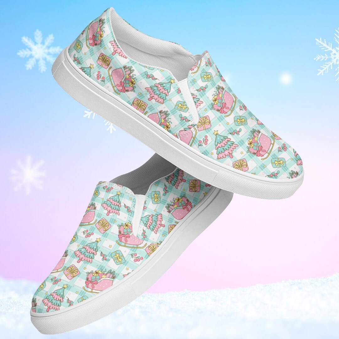 Womens Christmas Slip on Shoes - Colorful Festive Sneakers With Santa ...