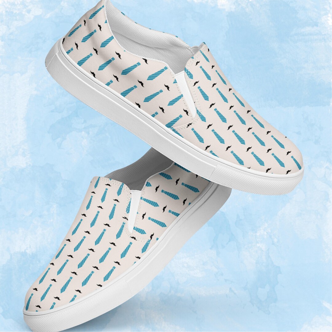 Mens Slip on Shoes With Mustache and Tie Print – Blue Patterned ...