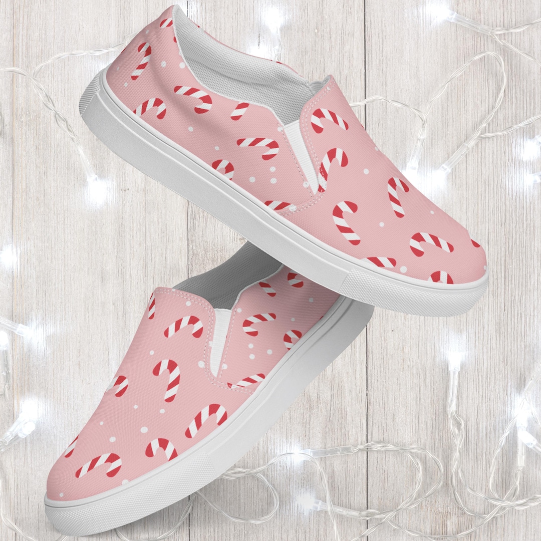 Pink Candy Cane Slip on Shoes for Women - Candy Cane Design Shoes ...