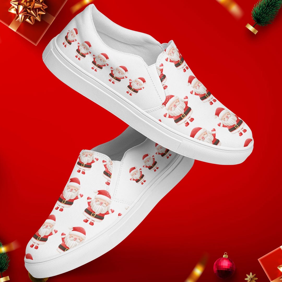 Santa Claus Slip on Shoes for Women, Christmas Print Canvas Sneakers ...