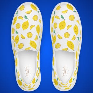 Lemon Print Slip on Shoes for Women | Bright Fruit Pattern Canvas ...