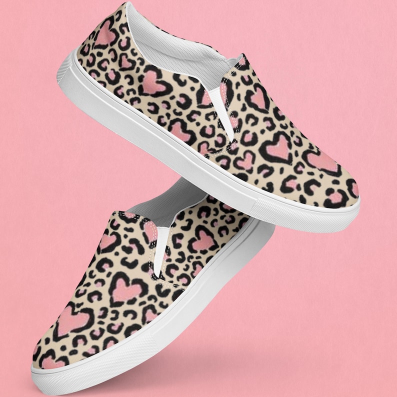 Leopard Heart Print Women Slip on Shoes - Animal Cheetah Heart Print ...