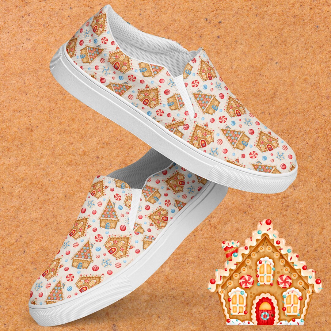 Gingerbread Design Slip on Shoes for Women – Holiday Canvas Sneakers ...
