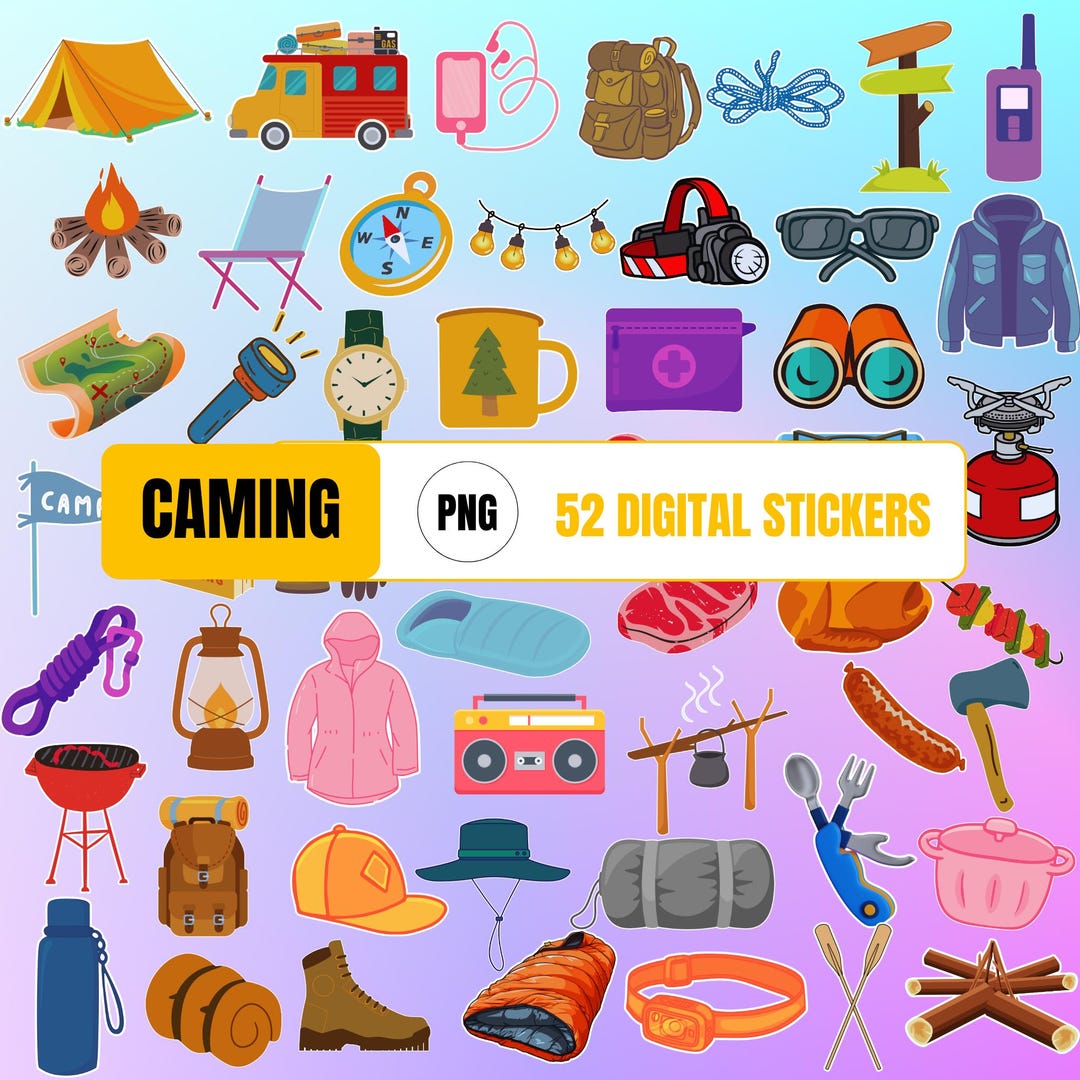 52 Funny Camping Stickers Digital PNG Files, Hiking Adventure Sticker ...