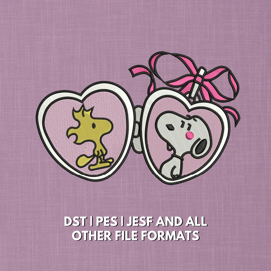 Snoopy and Woodstock Embroidery Design Valentine's Day Peanuts Locket ...