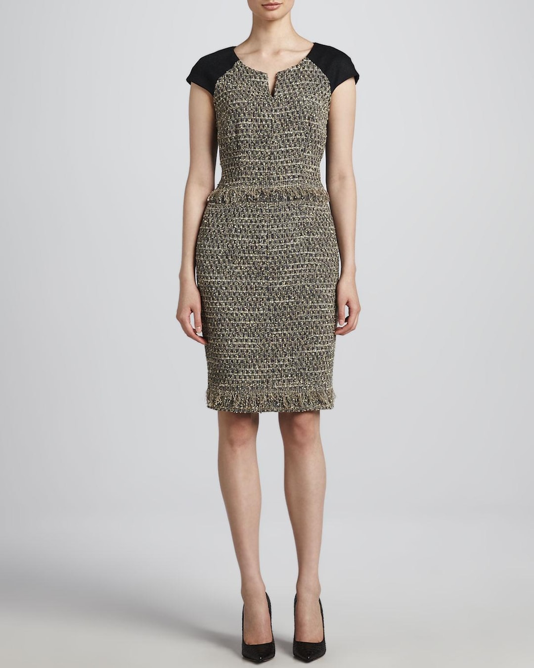 Escada Designer Tweed Midi Dress Luxury Brand Germany Knitted Sleeves ...