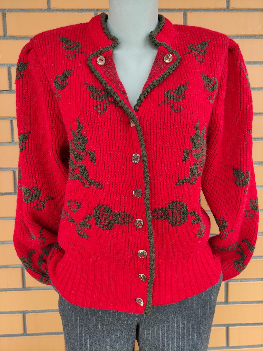 Vintage Austrian Bavarian Cardigan Sweater Knitted Ornament Natural ...