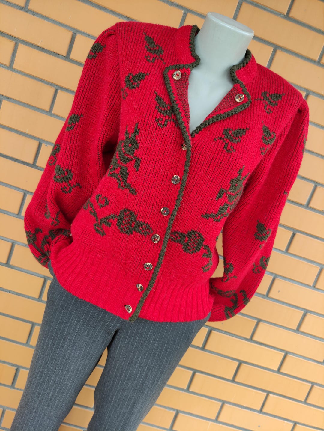 Vintage Austrian Bavarian Cardigan Sweater Knitted Ornament Natural ...