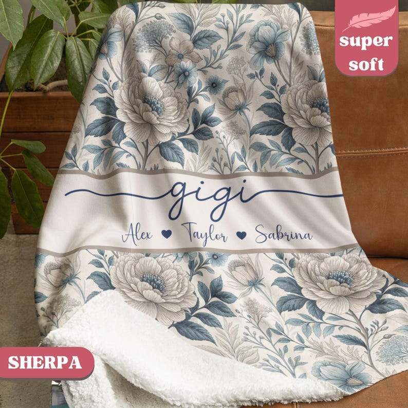 Custom Name Blanket Grandma Nana Floral Blanket Personalized Mimi ...
