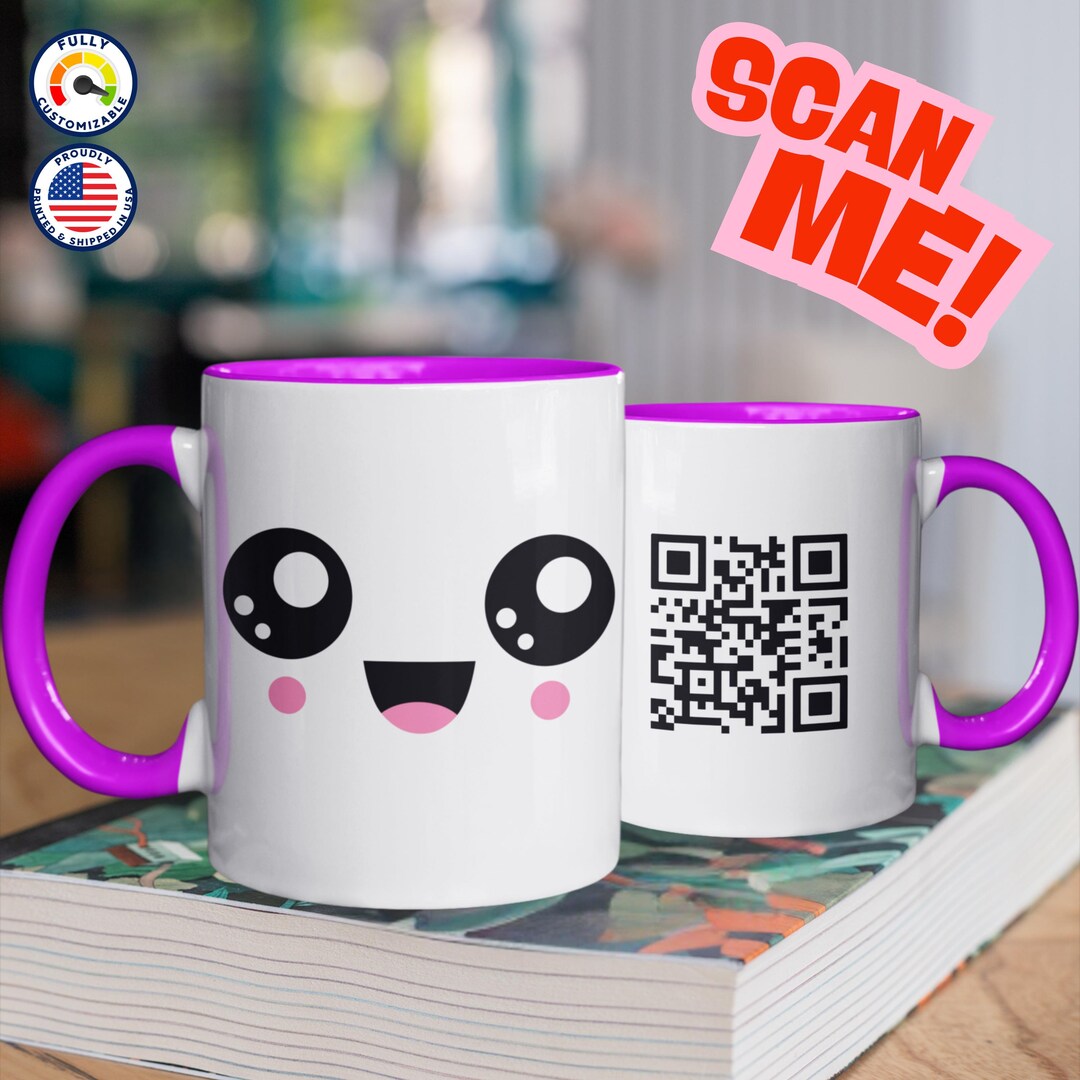 Custom QR Code Mug, Kawaii Funny Personalized Cup, Custom URL Link Mug ...