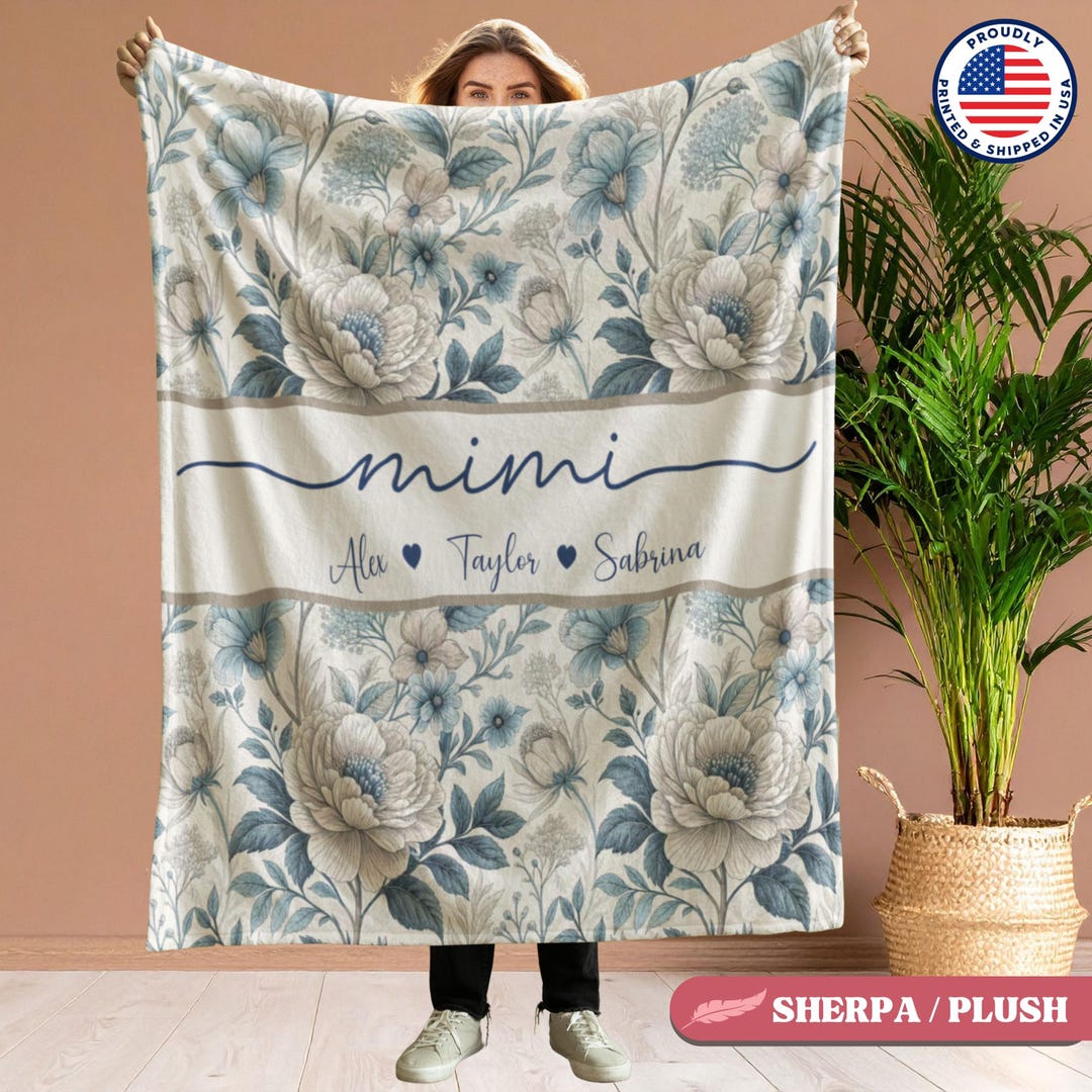 Custom Name Blanket Grandma Nana Floral Blanket Personalized Mimi ...