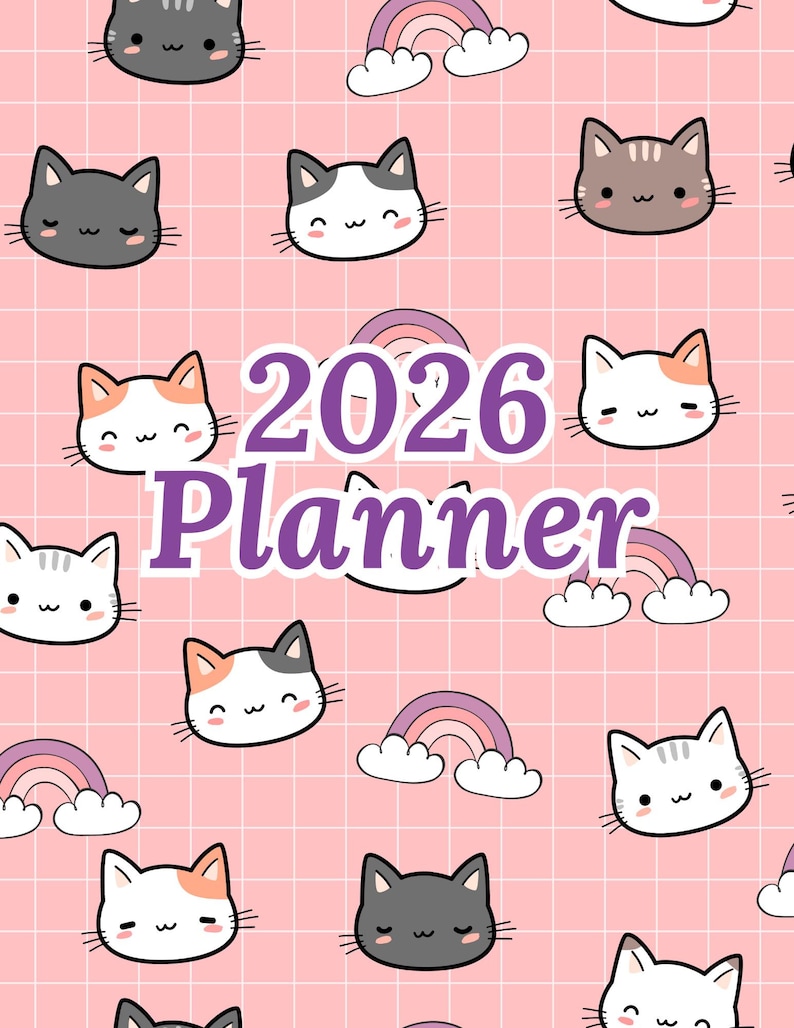 Pink Cat 2026 Planner: Daily, Weekly, Monthly Organizer (printable PDF ...