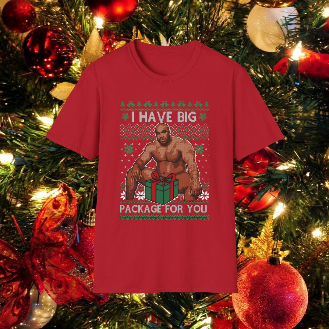 Barry Sitting on A Bed Big Package Ugly Christmas Xmas T Shirt Adult ...