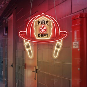 Firefighter Helmet Neon Sign Fire Dept LED Wall Light for Firehouse ...