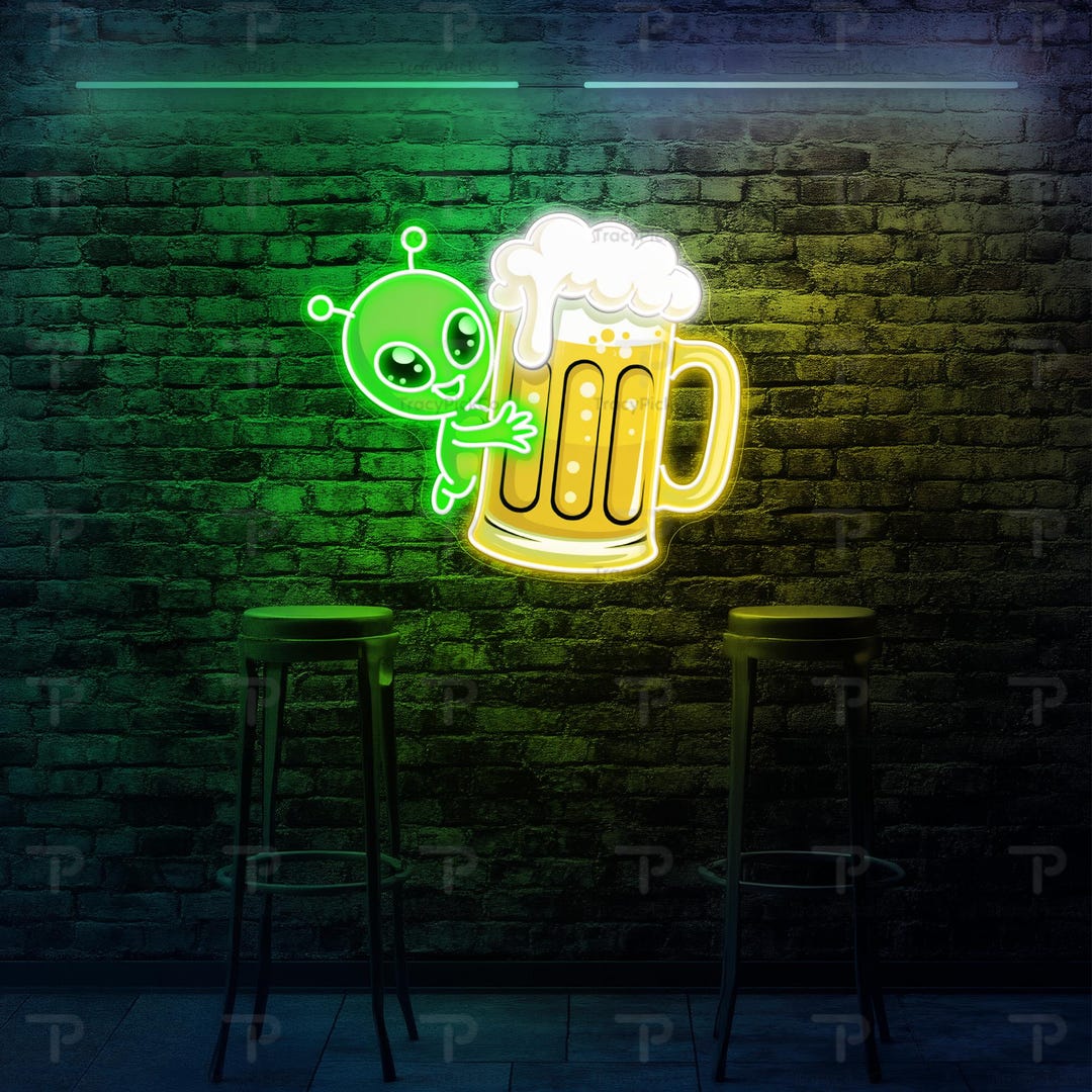 Alien Beer Neon Sign: Quirky Bar, Game Room LED Wall Decor - Etsy