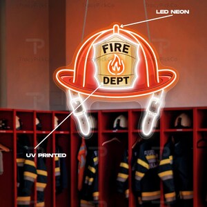 Firefighter Helmet Neon Sign Fire Dept LED Wall Light for Firehouse ...