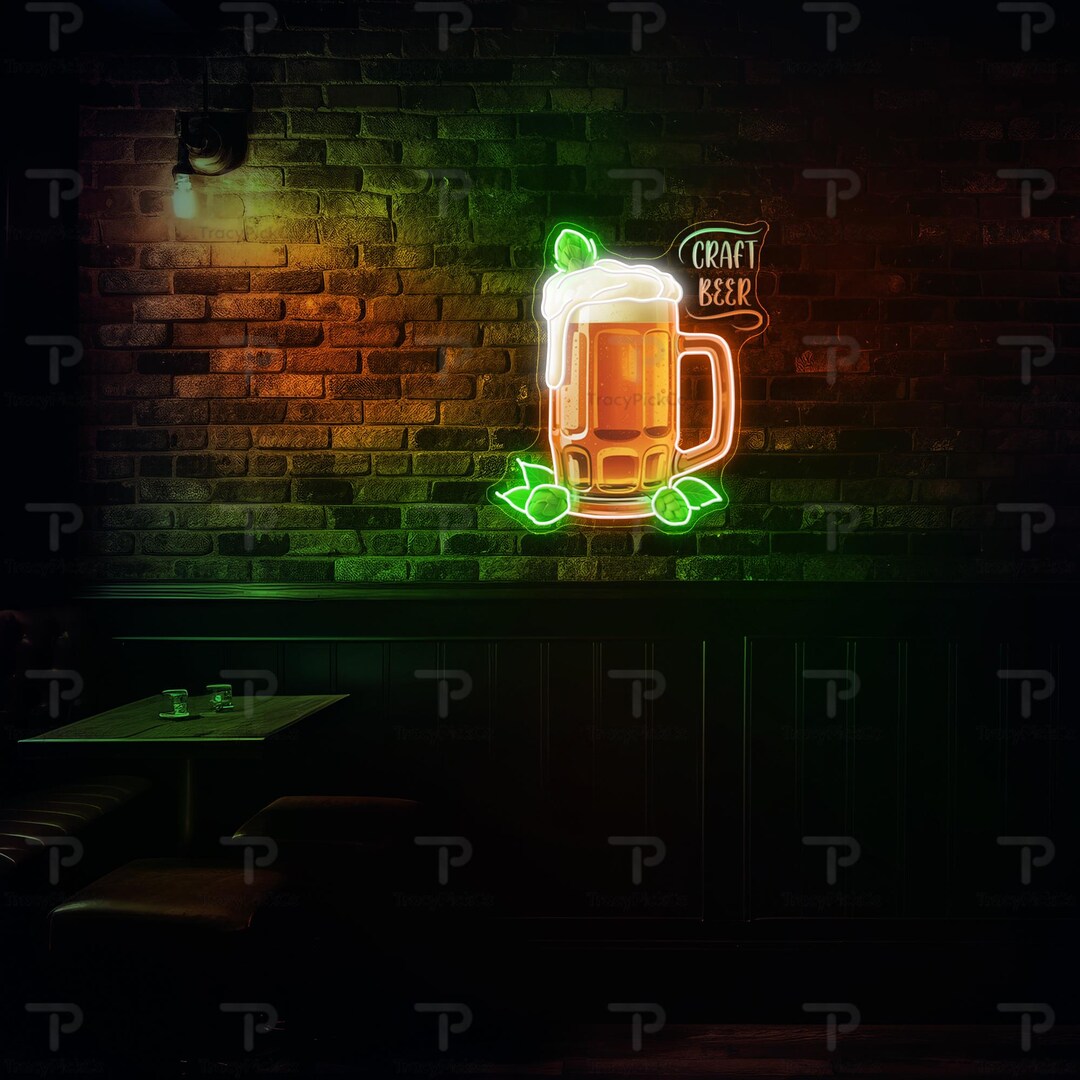 Craft Beer Neon Sign With Mug and Hops LED Wall Light for Bar Pub ...